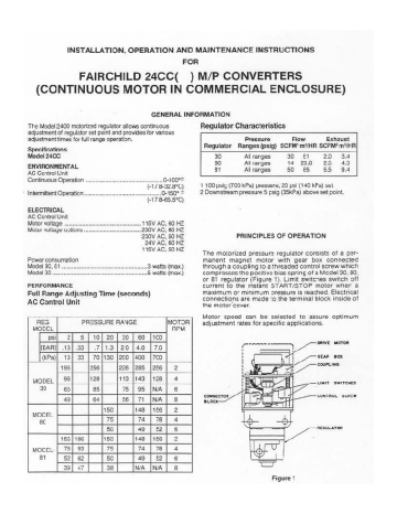 Fairchild Motorized Pressure Regulator User's Manual | Manualzz