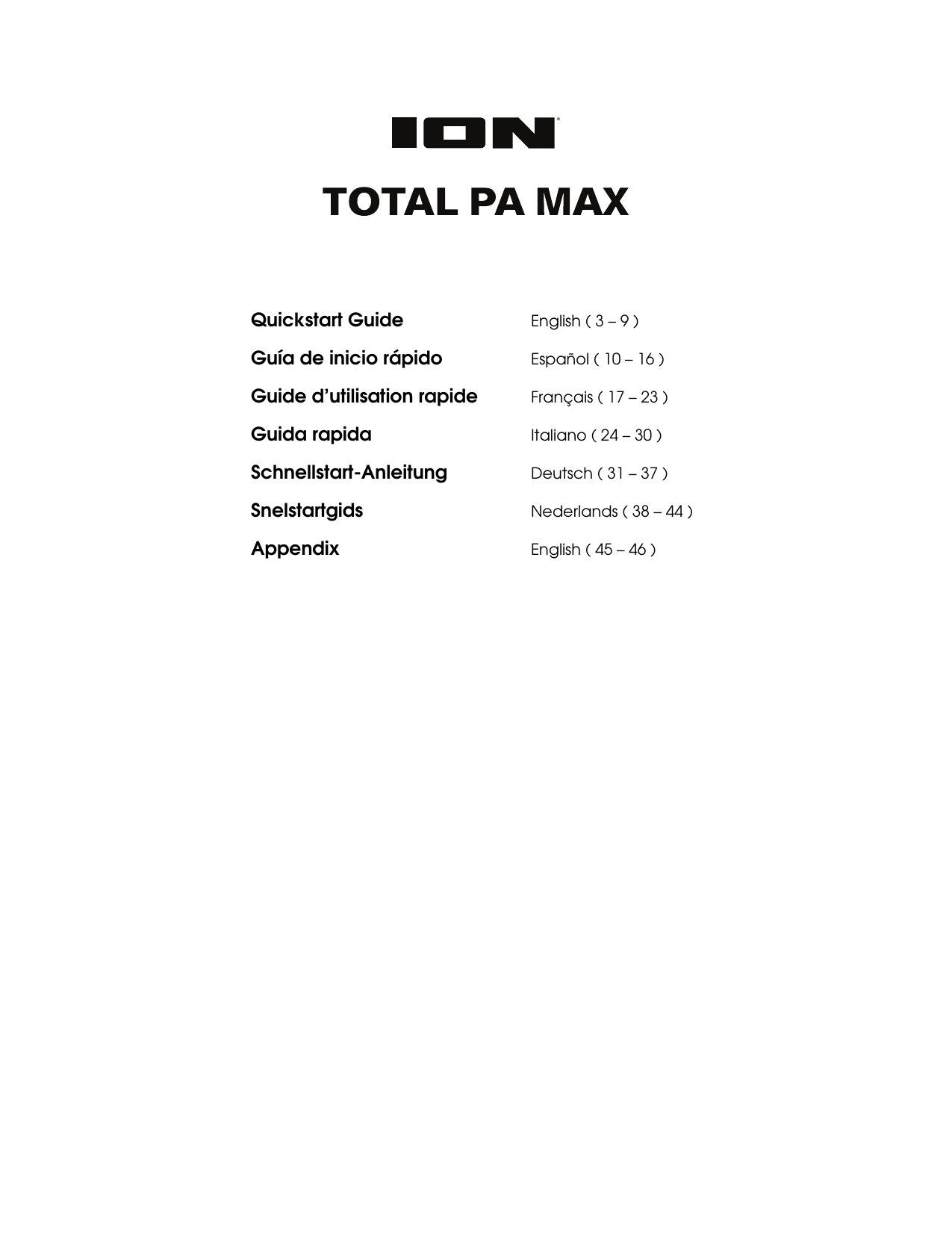 iON IPA96, Total PA Max, Pro Glo 10 Quick start Guide | Manualzz