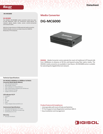 Digisol DG-MC6123 1000Mbps to 1000Base-Lx Media Converter Datasheet ...