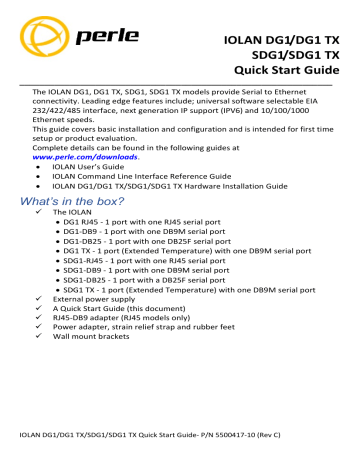 Perle IOLAN DG1 Device Server Quick Start Guide | Manualzz