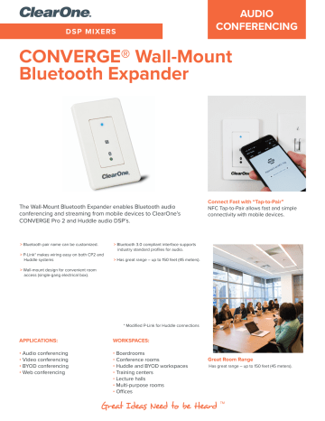 ClearOne CONVERGE Wall-Mount Datasheet | Manualzz