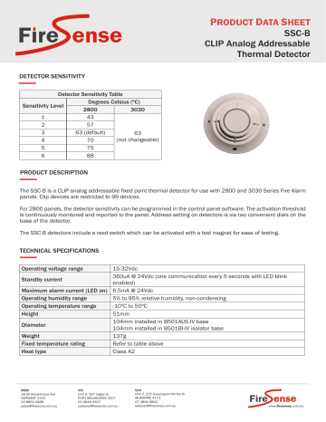 FireSense SSC-B CLIP Addressable Thermal Detector Datasheet | Manualzz