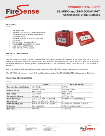FireSense Addressable Red Break Glass Field Device Datasheet | Manualzz
