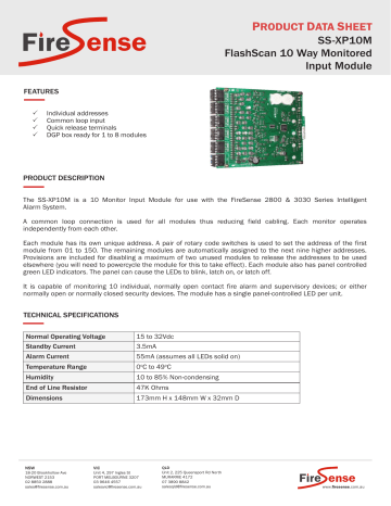 FireSense SS-XP10M FLASHSCAN 10 Way Input Module Datasheet | Manualzz