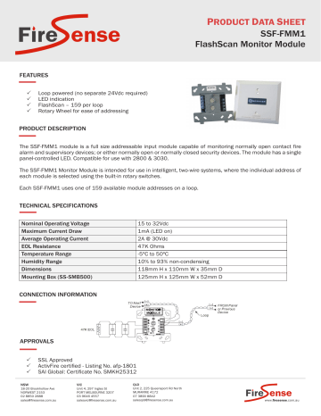 FireSense SSF-FMM1 FLASHSCAN Monitor Module Datasheet | Manualzz