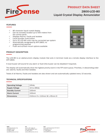 FireSense LCD Annunciator Addressable Fire Panel Datasheet | Manualzz