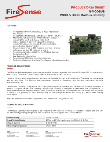 FireSense / MODBUS Gateway Addressable Fire Panel Datasheet | Manualzz