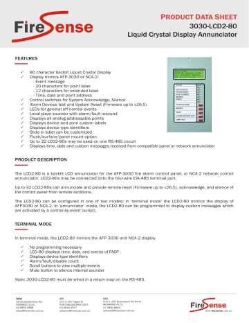 FireSense LCD Annunciator Addressable Fire Panel Datasheet | Manualzz