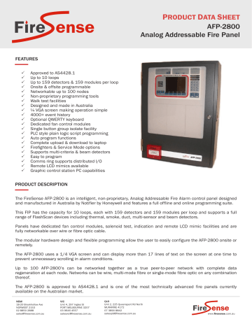 FireSense AFP- Fire Panel Addressable Datasheet | Manualzz