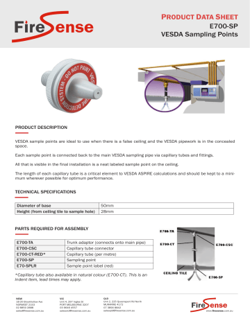 VESDA Sample Point: Firesense E700-SP Datasheet | Manualzz