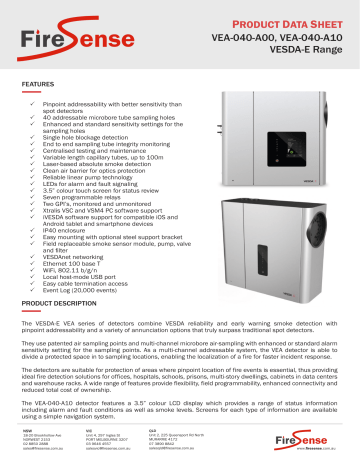 FireSense VESDA-E VEA Aspirated Detection Datasheet | Manualzz