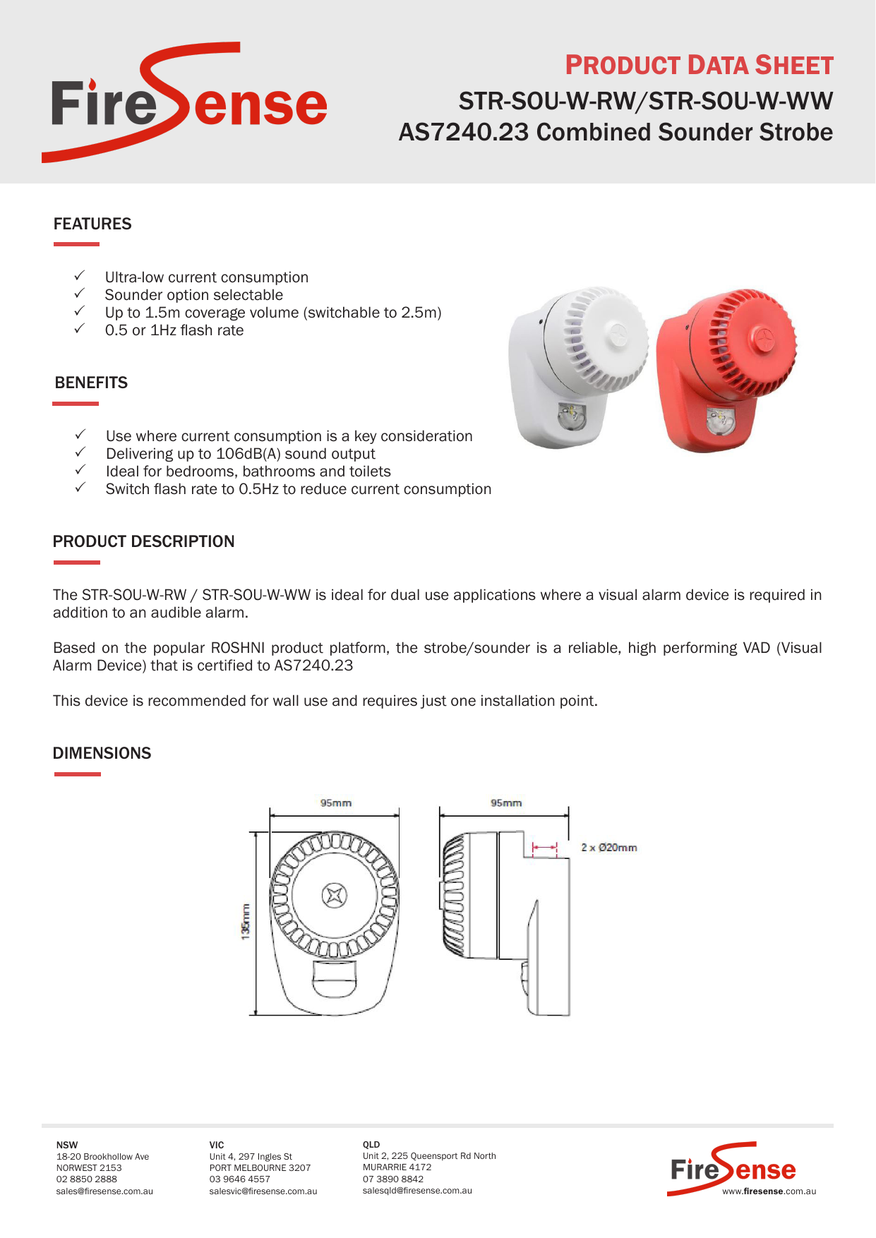 FireSense AS.23 Combined Sounder Strobe Bells, Sounders & Datasheet ...