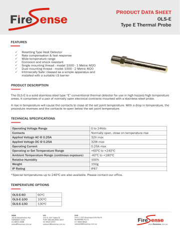 FireSense OLS-E Type E Thermal Probe Datasheet | Manualzz