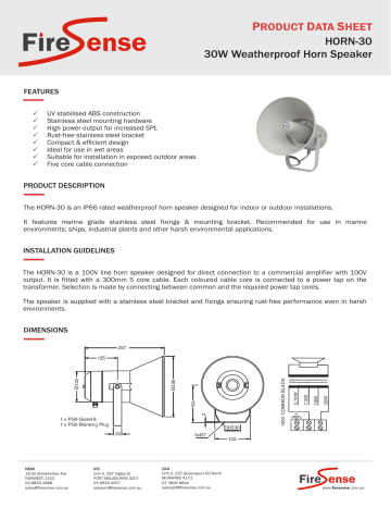 FireSense 30W Weatherproof Horn Speaker Horns & Datasheet | Manualzz