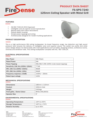 FireSense Ceiling Speaker AS7240 Datasheet | Manualzz