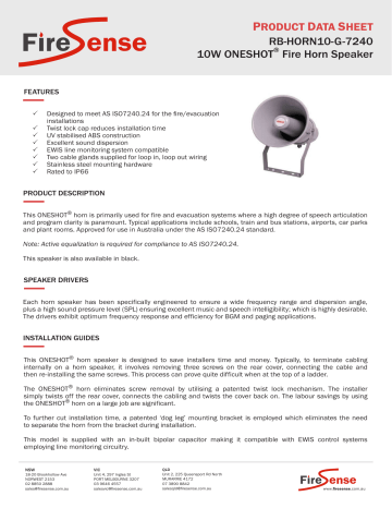 FireSense ONESHOT Horn Speaker AS7240 Datasheet | Manualzz