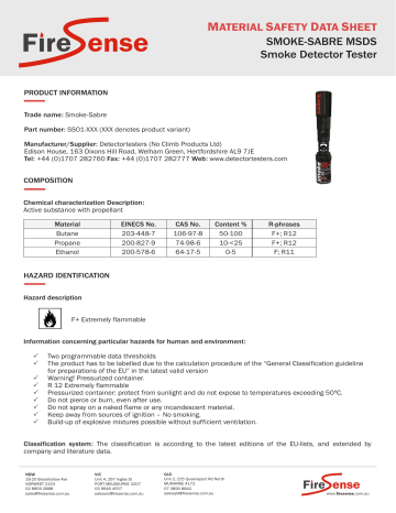 FireSense Smoke Sabre MSD Datasheet | Manualzz