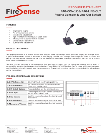 FireSense Paging Console & Line Out Switch OW Datasheet | Manualzz