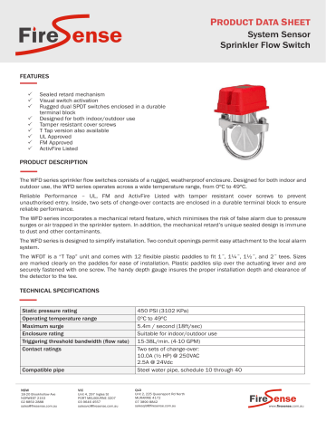 FireSense Flow Switch Sprinkler Datasheet | Manualzz