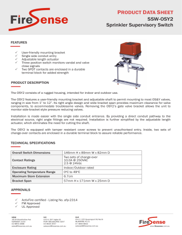 FireSense Tamper Switch OSY2 Sprinkler Datasheet | Manualzz
