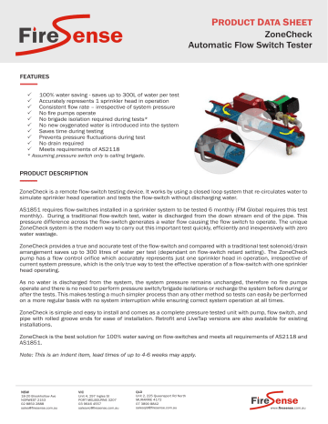 FireSense ZoneCheck Sprinkler Datasheet | Manualzz