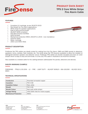 FireSense 2 Core White Stripe TPS Cable Datasheet | Manualzz