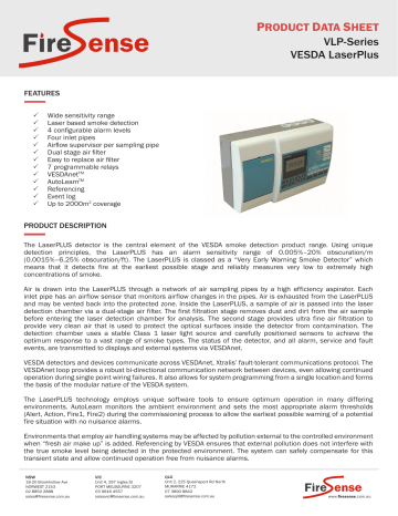FireSense VESDA LaserPlus Obsolete Product Datasheet | Manualzz