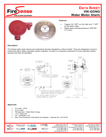 FireSense Water Motor Alarm Obsolete Product Datasheet | Manualzz