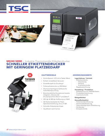 TSC ME240 Series Produktdatenblatt | Manualzz