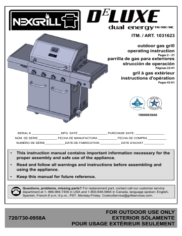 Nexgrill 720-0958A Costco Canada Operating Instruction | Manualzz