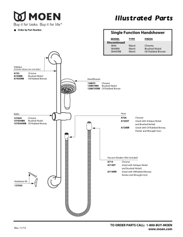 Moen Slide Bar Product information | Manualzz