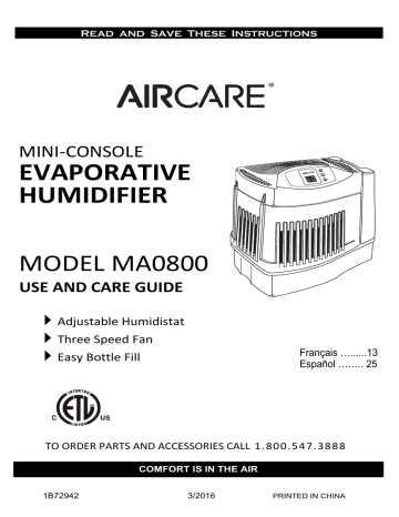 AIRCARE MA0800 2.5 Gal. Evaporative Humidifier for 2,600 sq. ft. Use ...