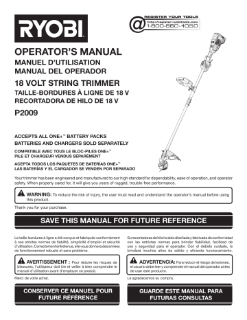 Ryobi P2009A, ZRP2090, P2009, P20010 User manual | Manualzz