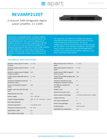 Biamp REVAMP2120T Data Sheet | Manualzz