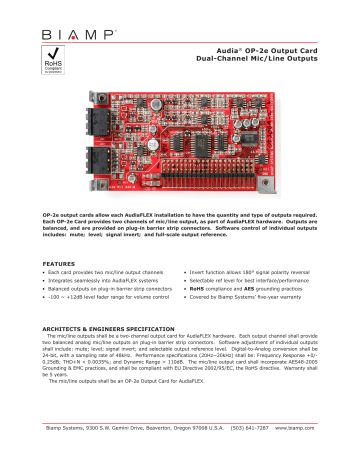 Biamp Audia OP-2e Data Sheet | Manualzz