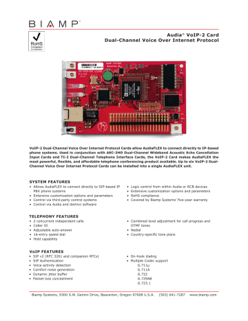 Biamp Audia VoIP-2 Data Sheet | Manualzz