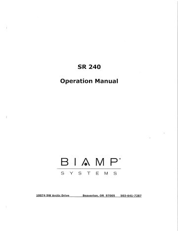 Biamp SR-240 Operation Manual | Manualzz