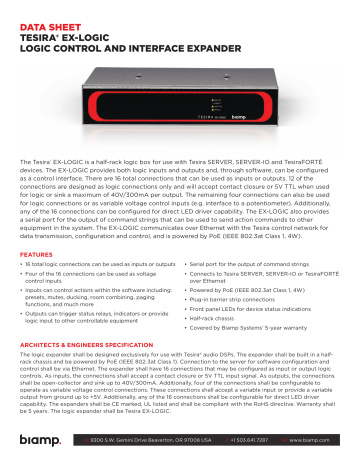 Biamp Tesira EX-LOGIC Data Sheet | Manualzz