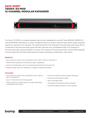 Biamp Tesira EX-MOD Data Sheet | Manualzz
