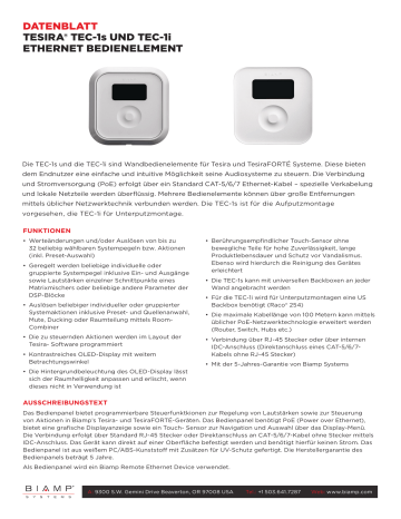 Biamp Tesira TEC-1 Datenblatt | Manualzz