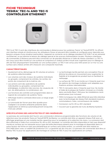 Biamp Tesira TEC-1 Fiche technique | Manualzz