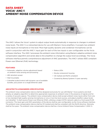 Biamp Vocia ANC-1 Data Sheet | Manualzz