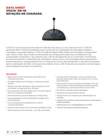 Biamp Vocia DS-10 Ficha de dados | Manualzz
