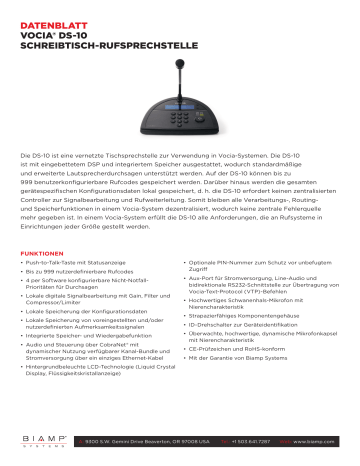 Biamp Vocia DS-10 Datenblatt | Manualzz