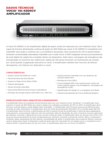 Biamp Vocia VA-4300CV Ficha de dados | Manualzz