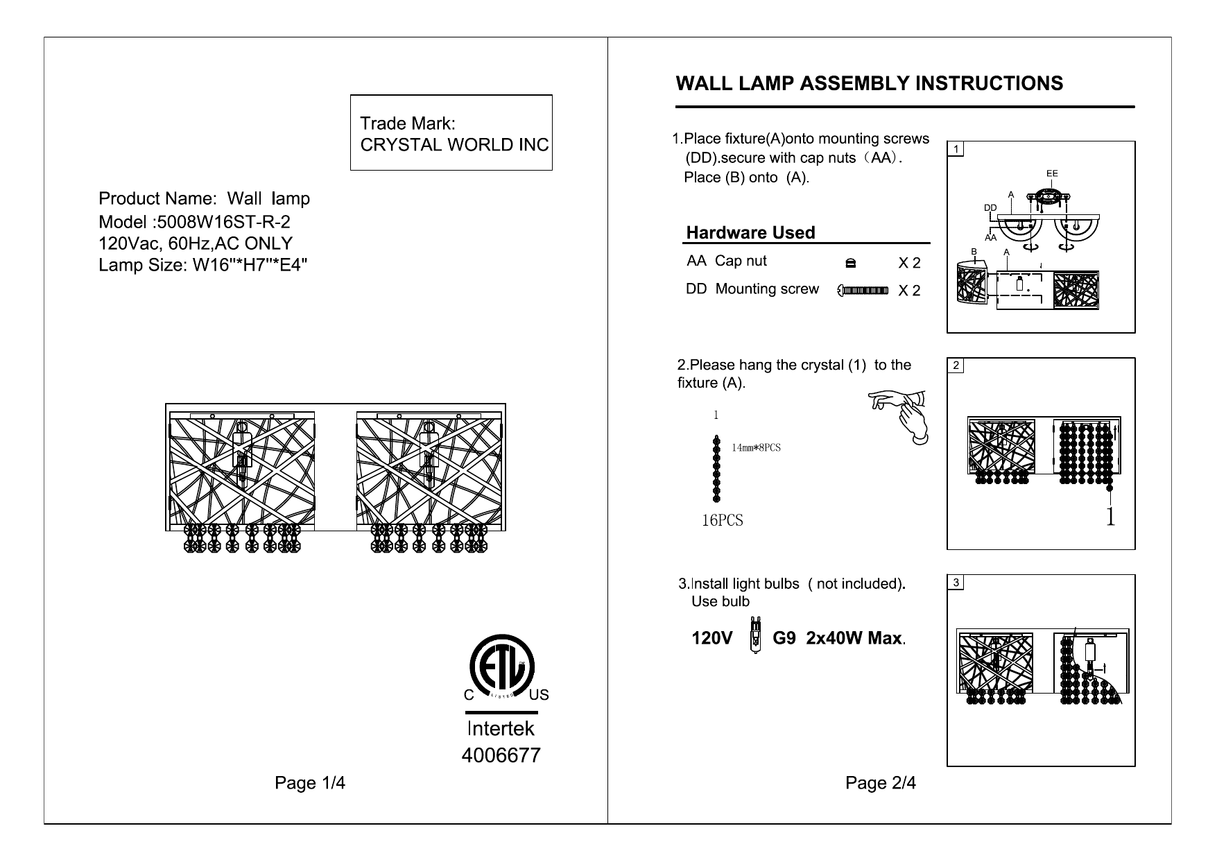 CWI Lighting 5008W16ST-R-2 Installation guide | Manualzz