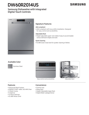 Samsung DW60R2014US 52-Decibel Filtration Built-In Dishwasher ENERGY ...