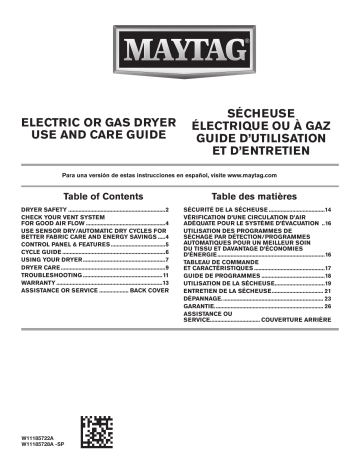 Maytag MGDC465HW 7-cu ft Gas Dryer Use and Care Guide | Manualzz