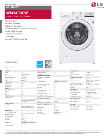 LG WM3400CW 4.5-cu ft High Efficiency Stackable Front-Load Washer ...