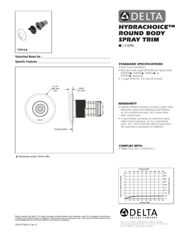 Delta T50010-SS Hydrachoice Stainless Bathtub and Shower Jet Dimensions ...
